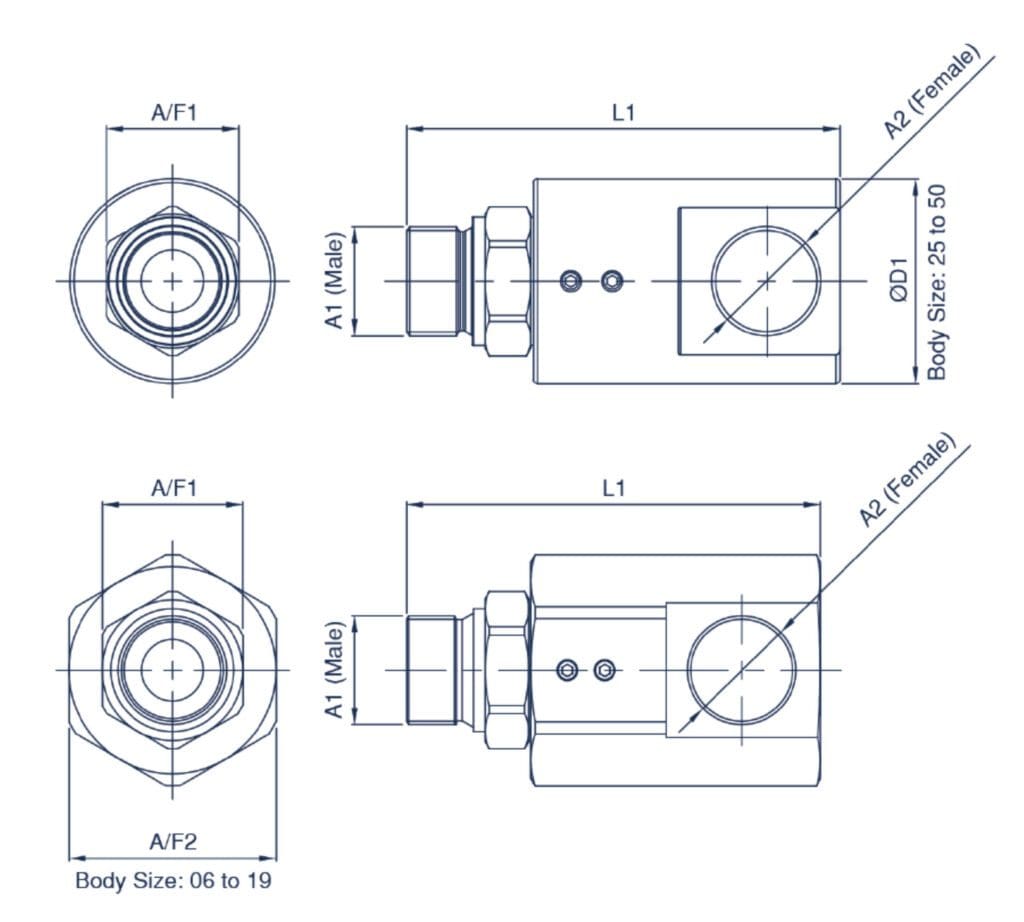 Rotary Swivel Coupling Set 1“ BSP 90 Degree 150L - 280 BAR